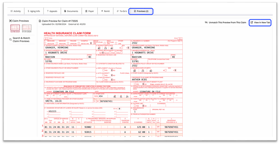 RevolutionEHR - Claim Preview - Viewing, Matching, Unmatching – OneSpot