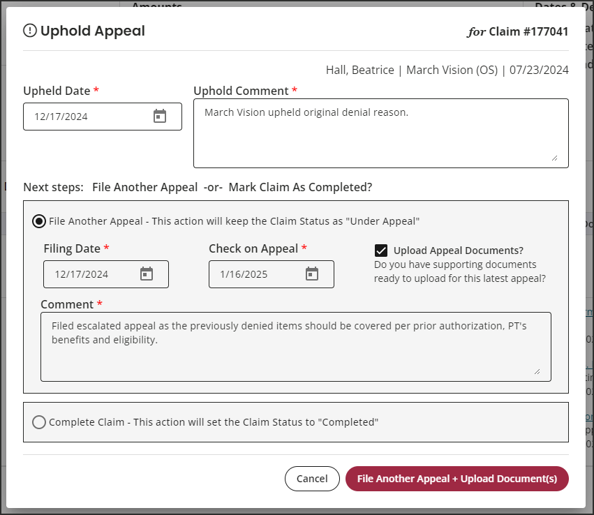 Uphold Appeal - File Another Appeal – OneSpot