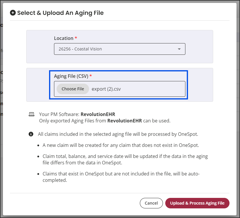 Upload an Aging File - Filtered by Location – OneSpot