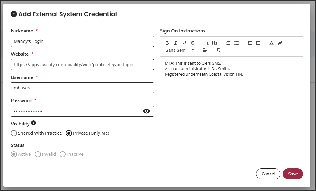 Credentials Tab – OneSpot